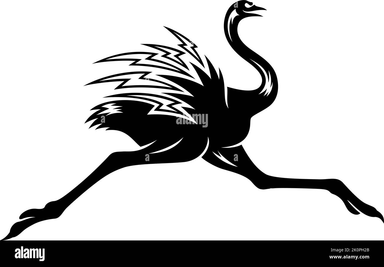 Silhouette of Ostrich Running Fast with Its Feather Shaped Like ...