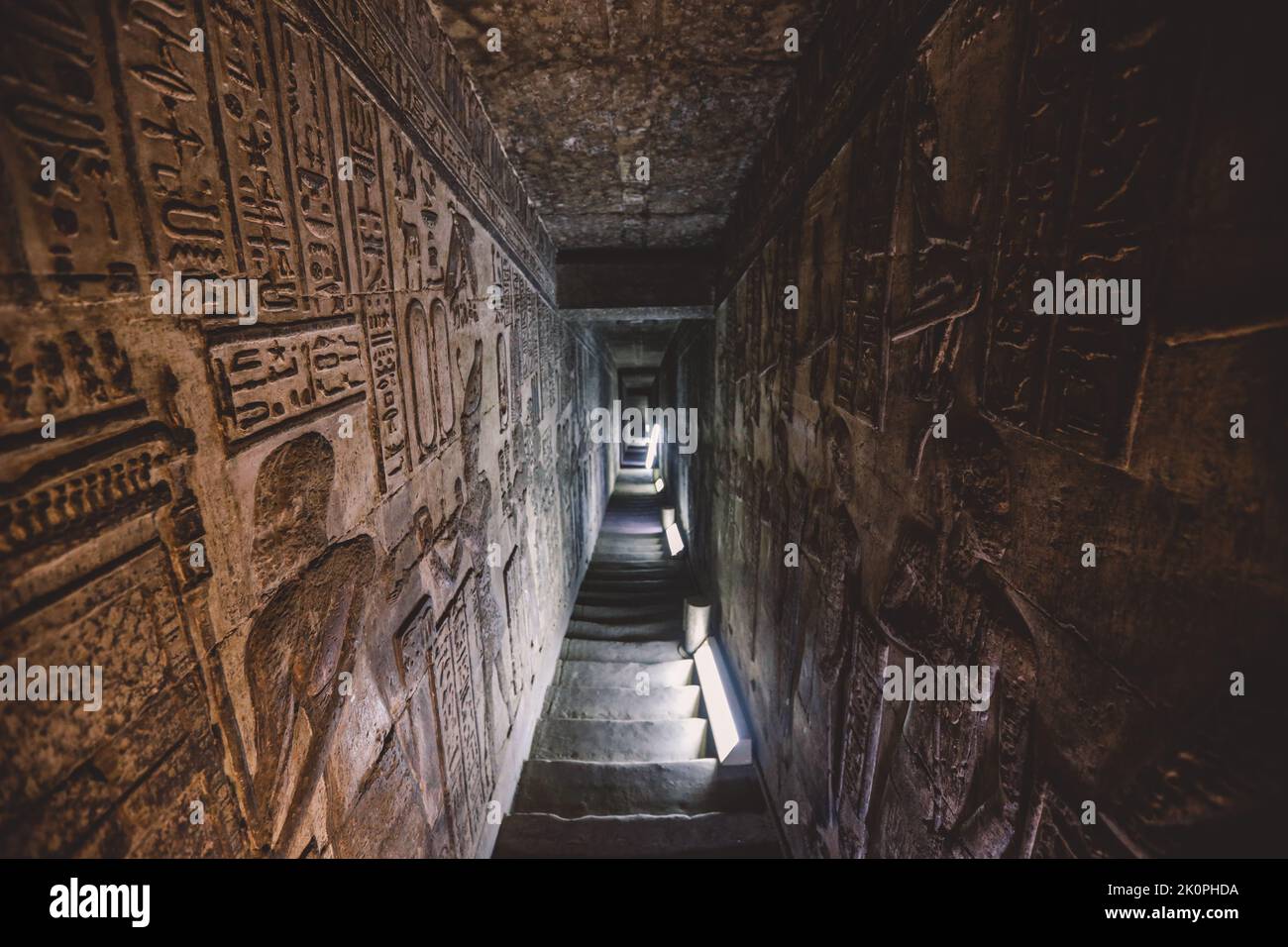 View to an Ancient Egyptian Drawing on the Walls of the Dendera Temple ...