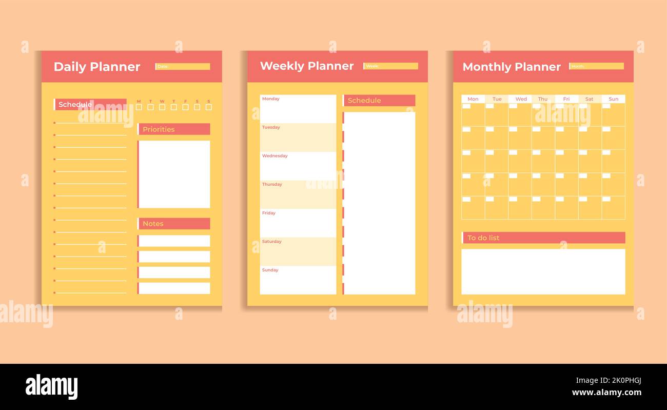 The yellow and pink colored planner templates for daily weekly and ...