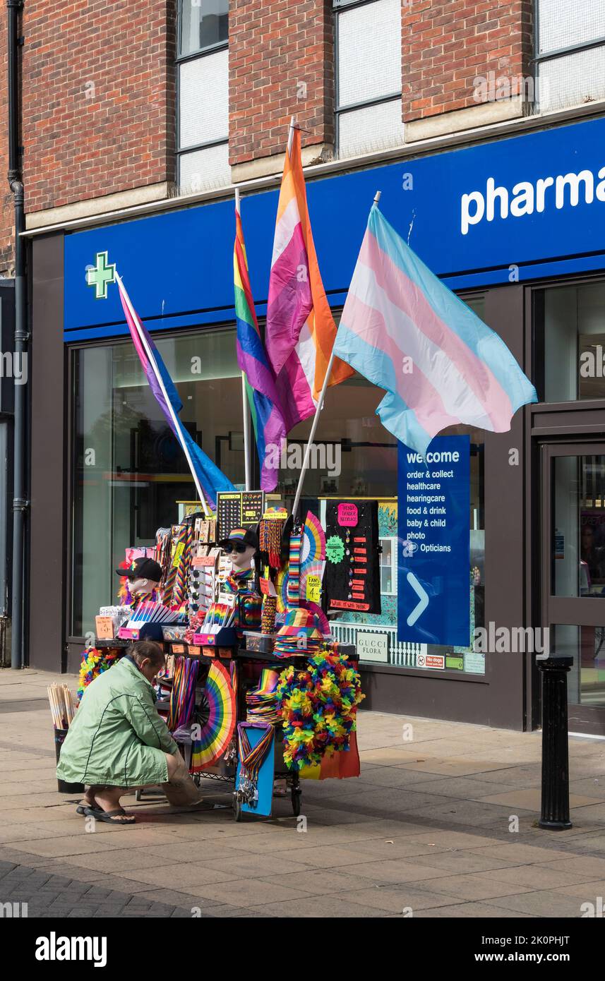 Lady setting stall up for lincoln pride parade hi-res stock photography ...