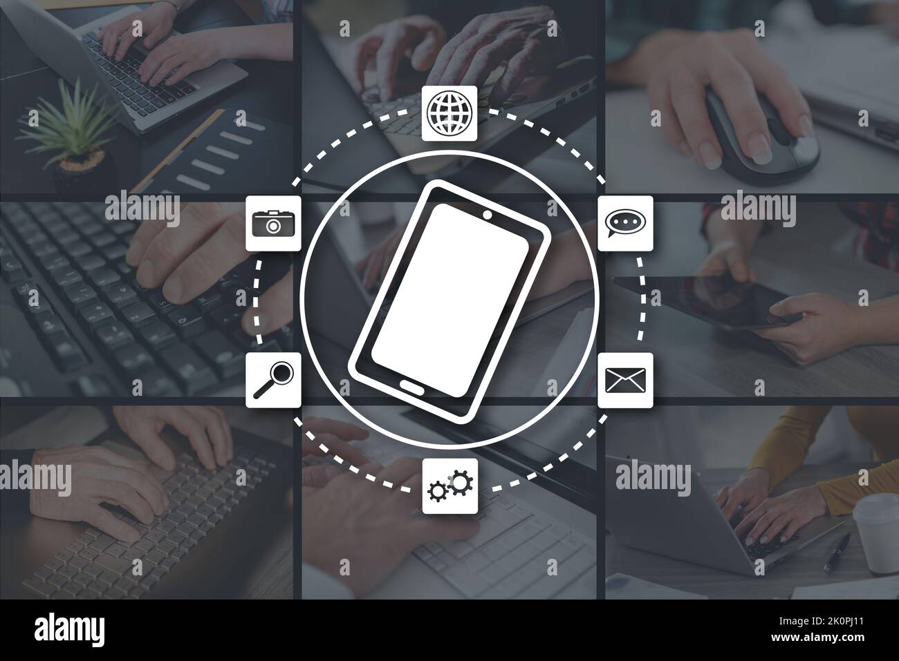 Mobile apps concept illustrated by pictures on background Stock Photo ...