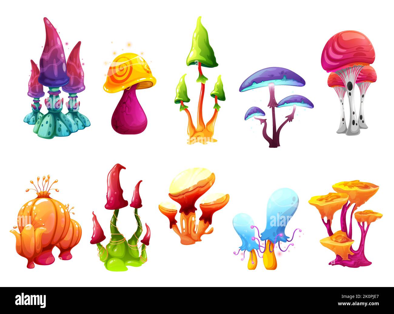 Magic fairy cartoon mushrooms of fantasy alien forest, vector ...