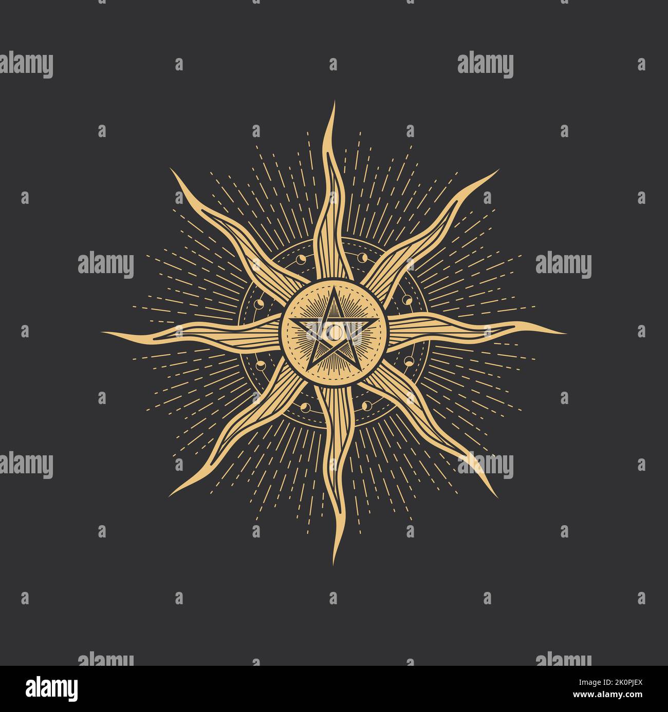 Tarot pentagram symbol of sun, moon for esoteric magic and sacred ...