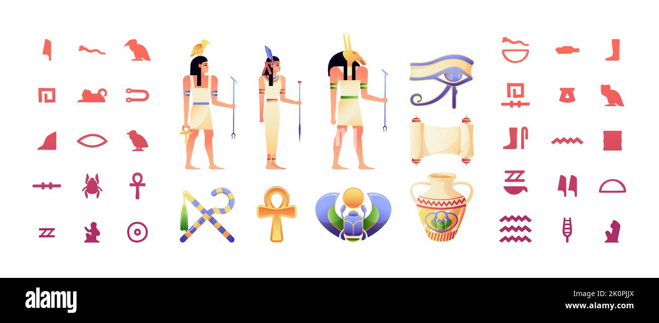 Egyptian elements. Ancient Egypt hieroglyph and traditional characters ...