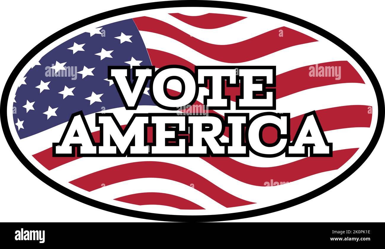 Vote America text on United States flag background. Sticker emblem ...