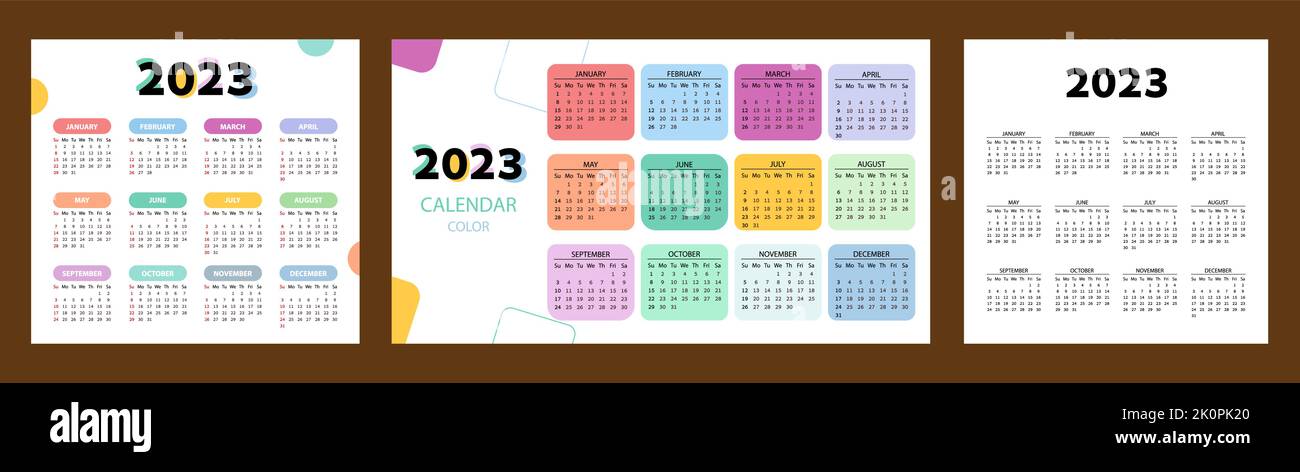 Set color Calendar 2023 year. Vector template collection. Simple design ...