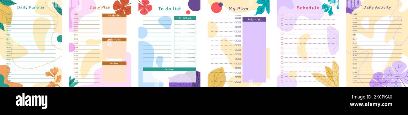 A colorful set of planner templates for daily planning Stock Vector ...