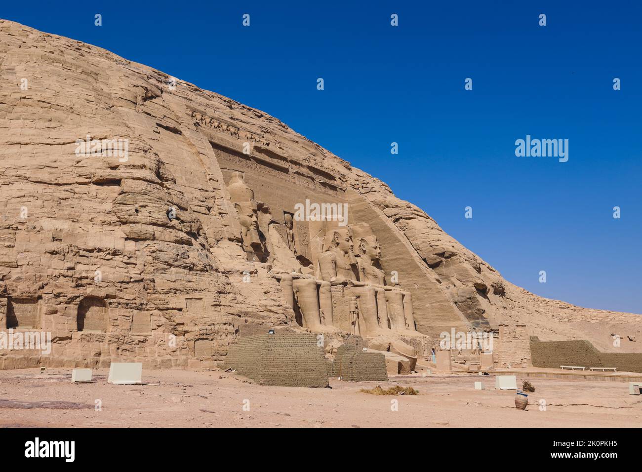 The main view of an Entrance to the Great Temple at Abu Simbel with ...