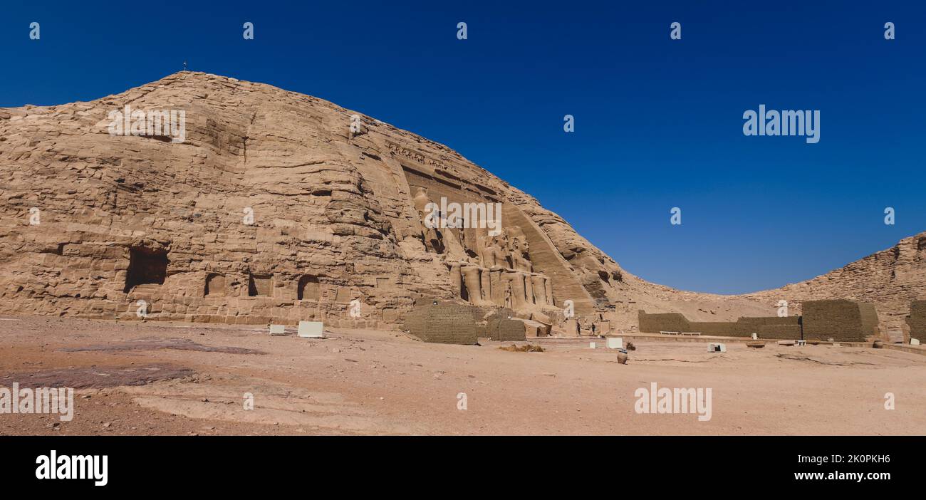 The main view of an Entrance to the Great Temple at Abu Simbel with ...