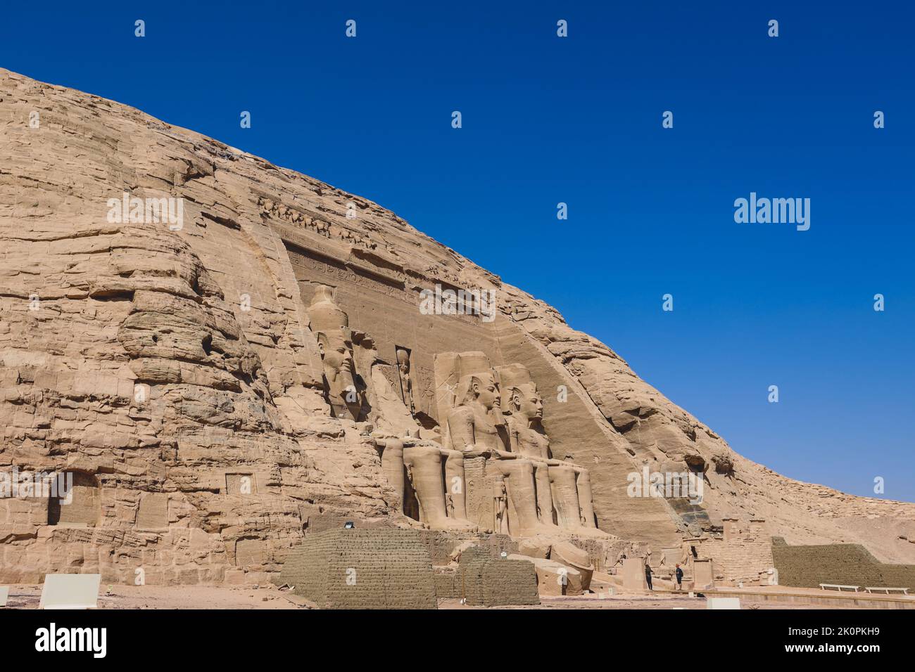 The main view of an Entrance to the Great Temple at Abu Simbel with ...