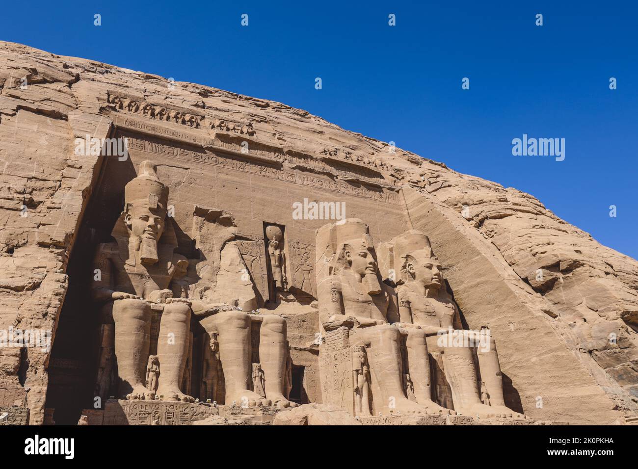 The main view of an Entrance to the Great Temple at Abu Simbel with ...