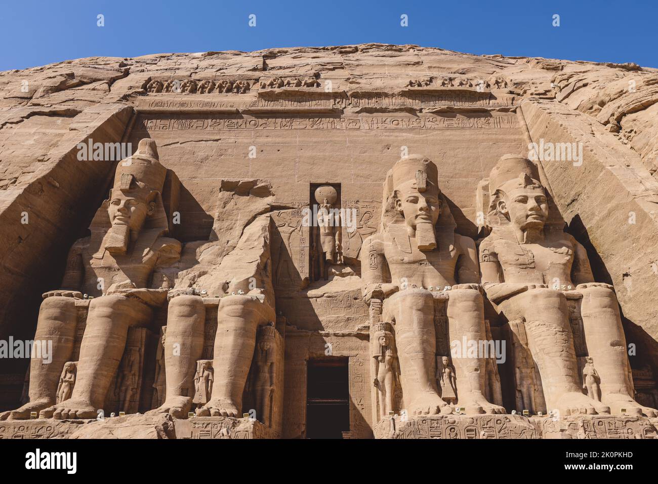 The main view of an Entrance to the Great Temple at Abu Simbel with ...
