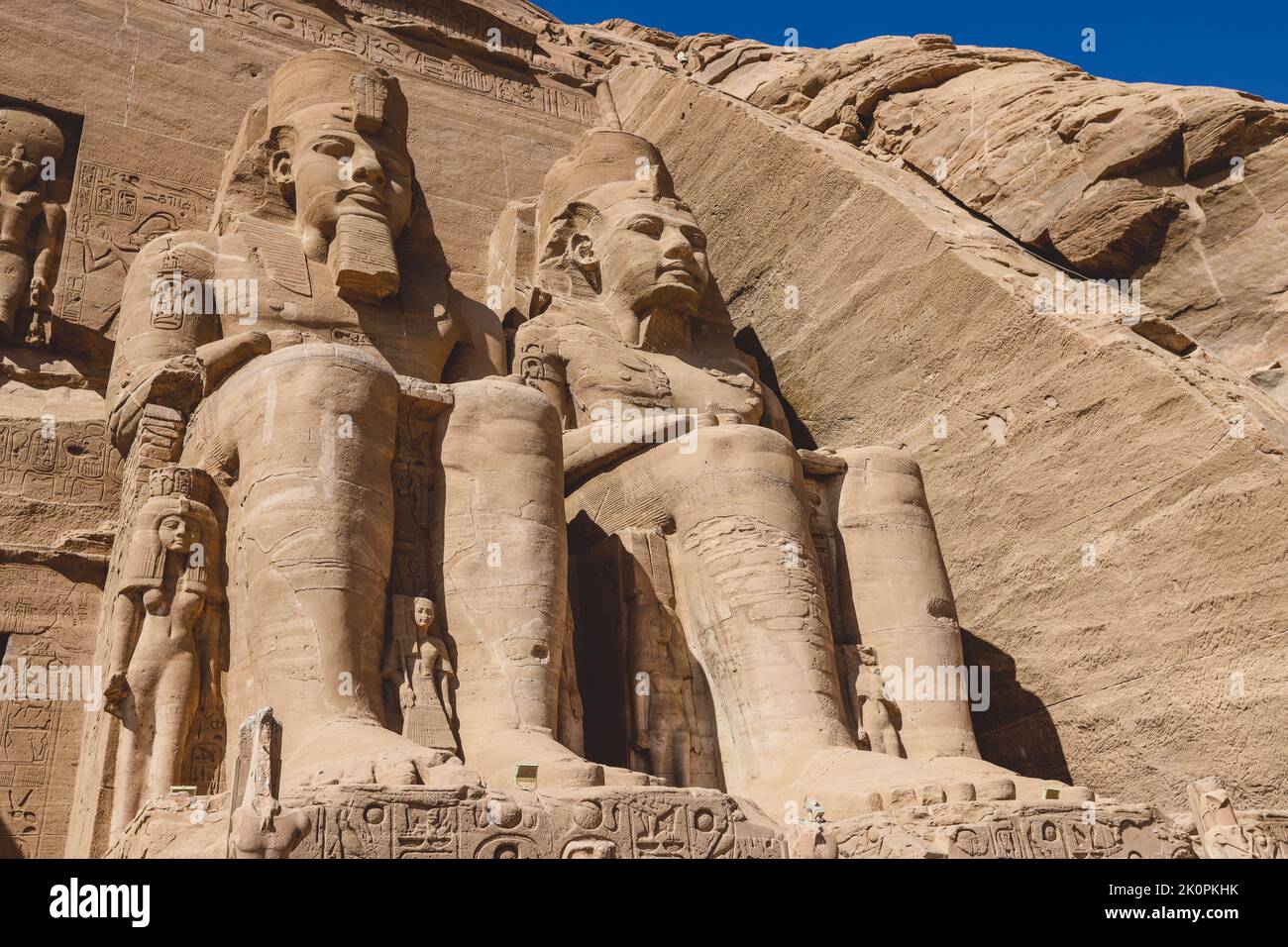 The main view of an Entrance to the Great Temple at Abu Simbel with ...