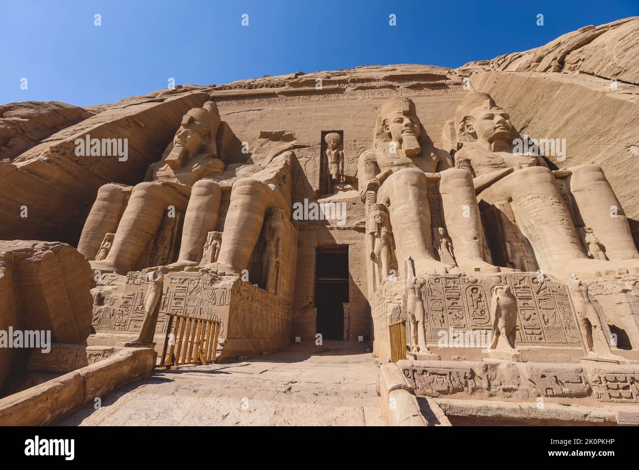 The main view of an Entrance to the Great Temple at Abu Simbel with ...