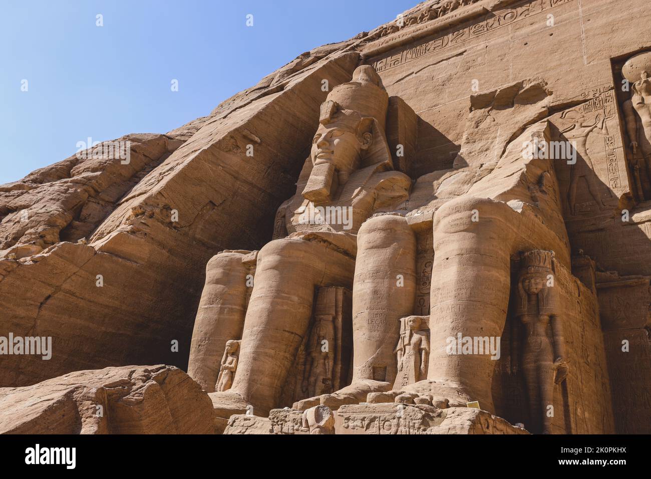 The main view of an Entrance to the Great Temple at Abu Simbel with ...