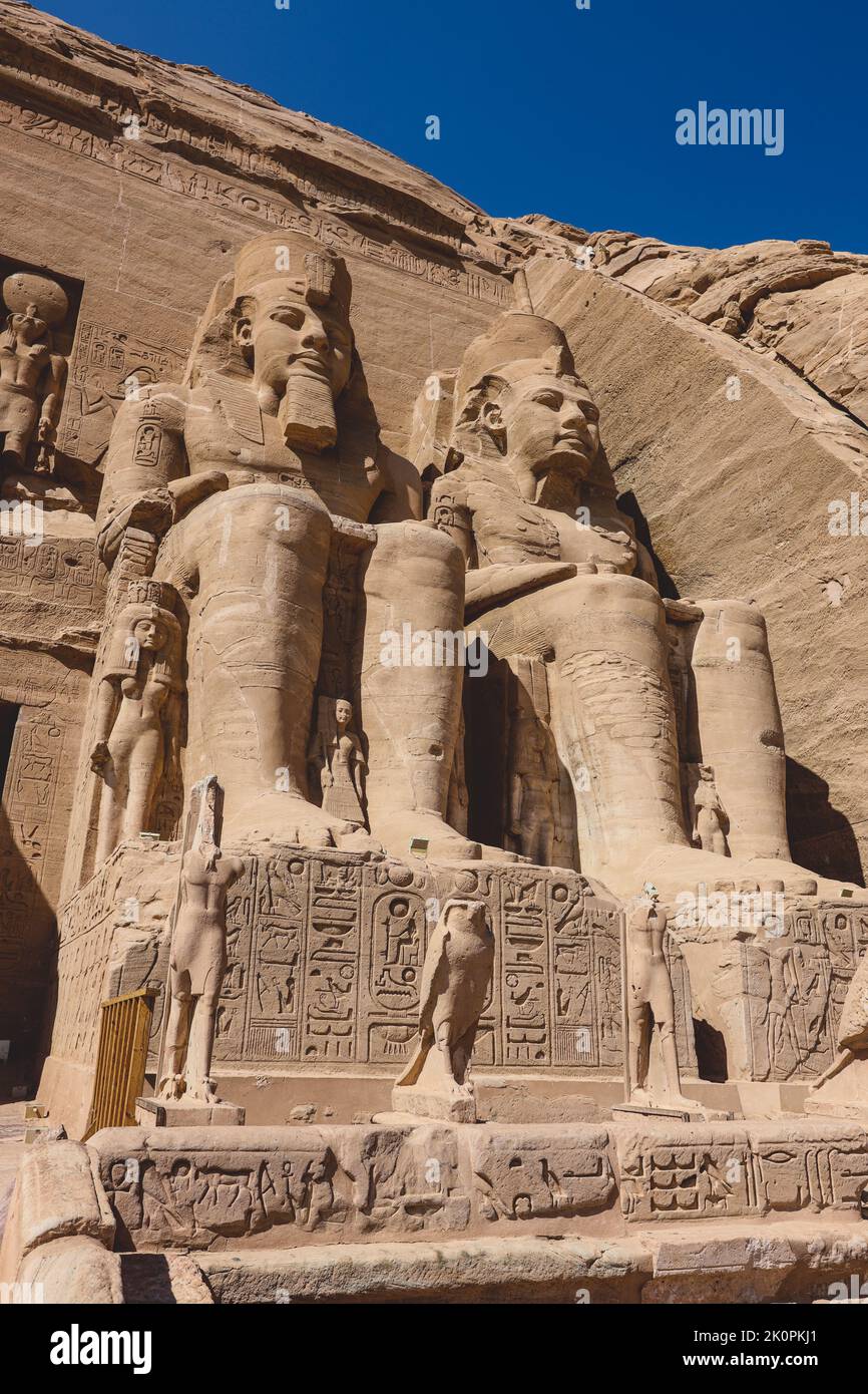 The main view of an Entrance to the Great Temple at Abu Simbel with ...