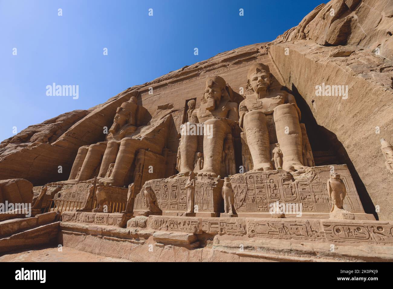 The main view of an Entrance to the Great Temple at Abu Simbel with ...