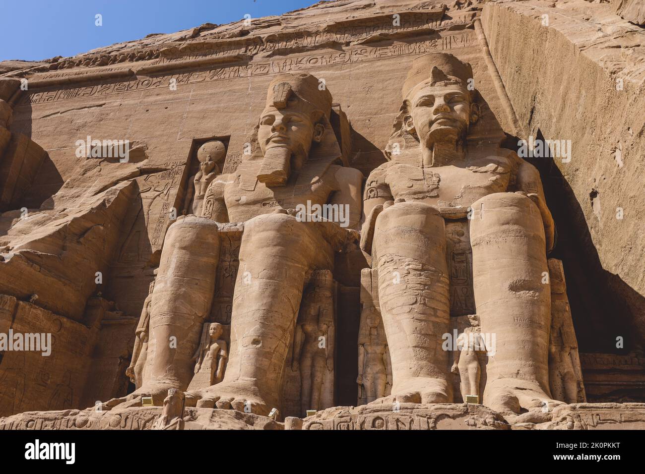 The main view of an Entrance to the Great Temple at Abu Simbel with ...