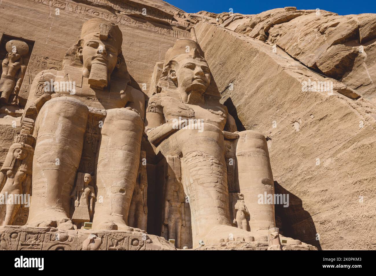 The main view of an Entrance to the Great Temple at Abu Simbel with ...