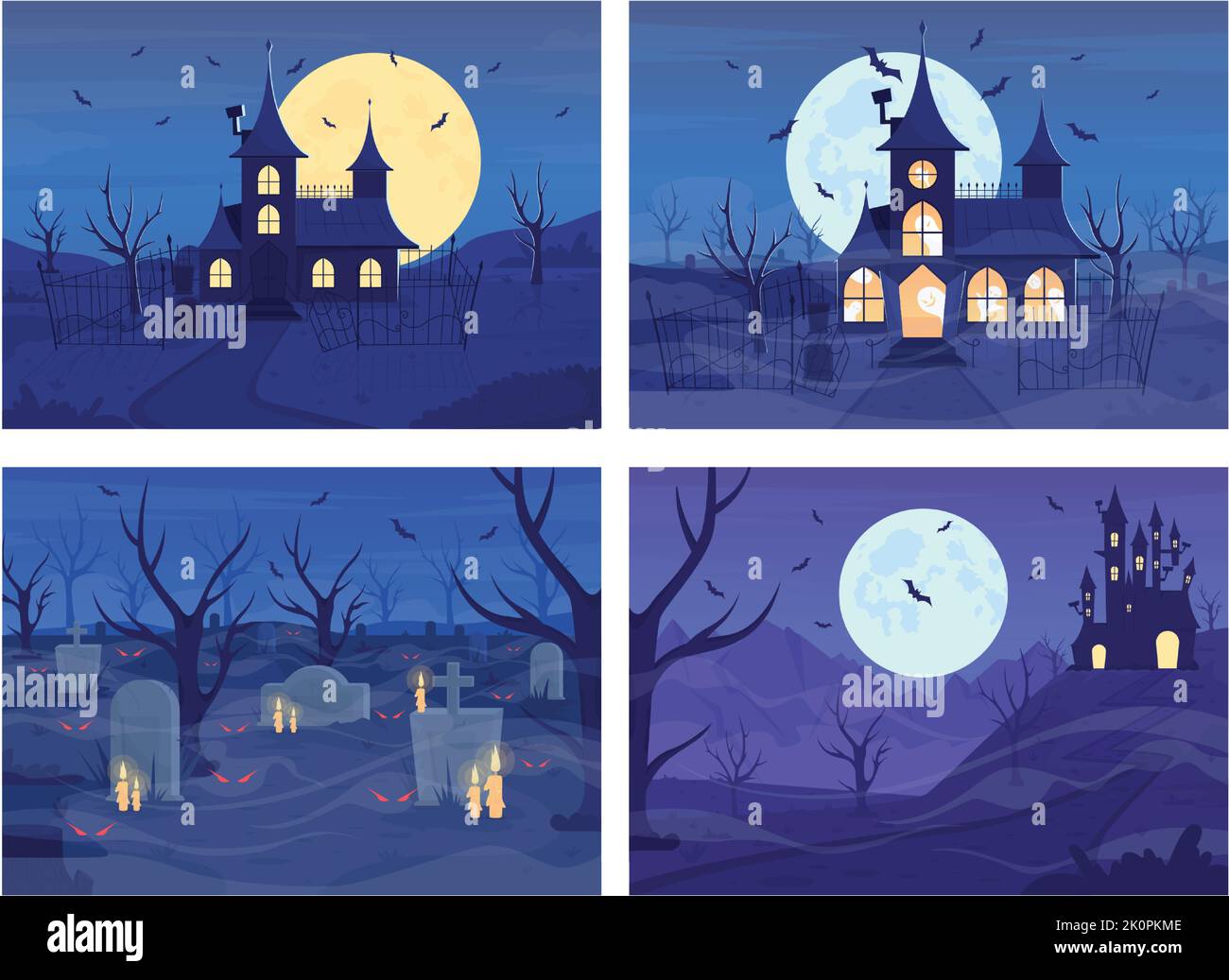 Creepy nighttime flat color vector illustration set Stock Vector Image ... Creepy nighttime flat color vector illustration set Stock Vector Image ...