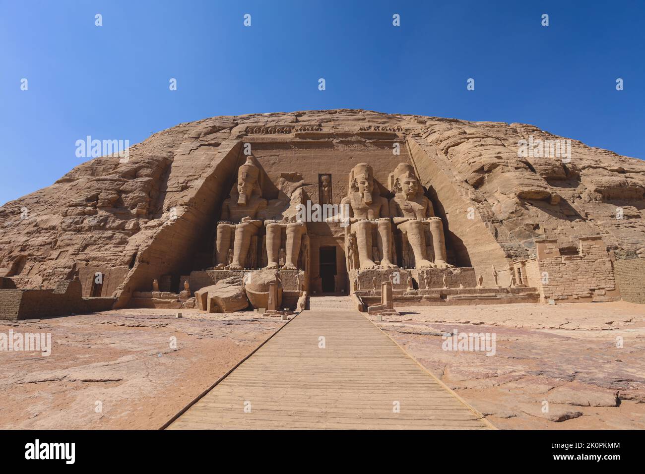 The main view of an Entrance to the Great Temple at Abu Simbel with ...
