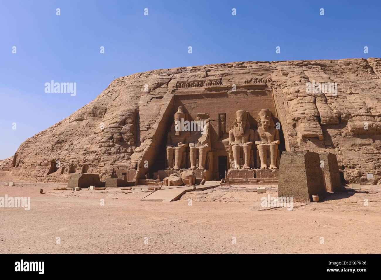 The main view of an Entrance to the Great Temple at Abu Simbel with ...
