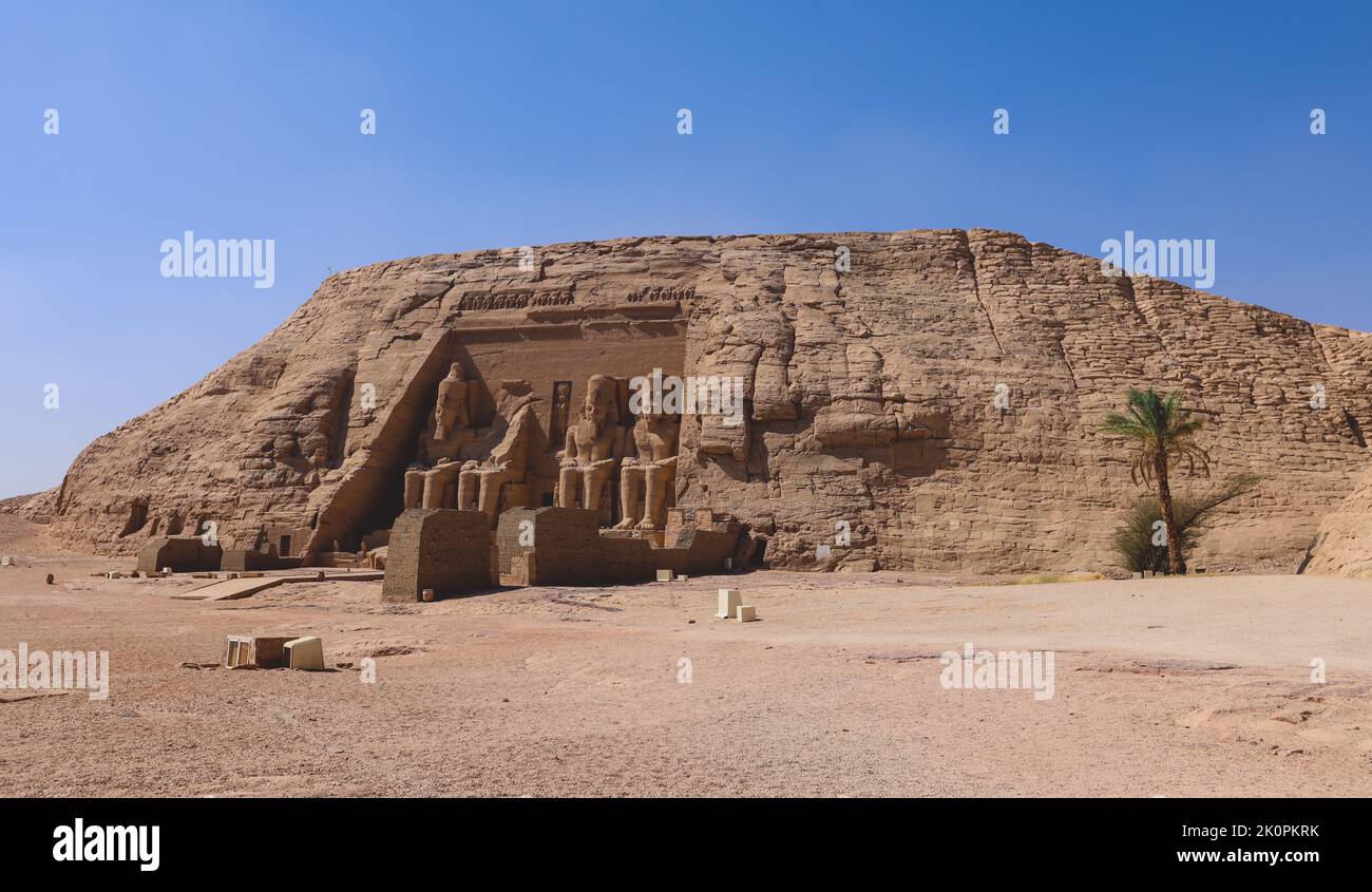 The main view of an Entrance to the Great Temple at Abu Simbel with ...
