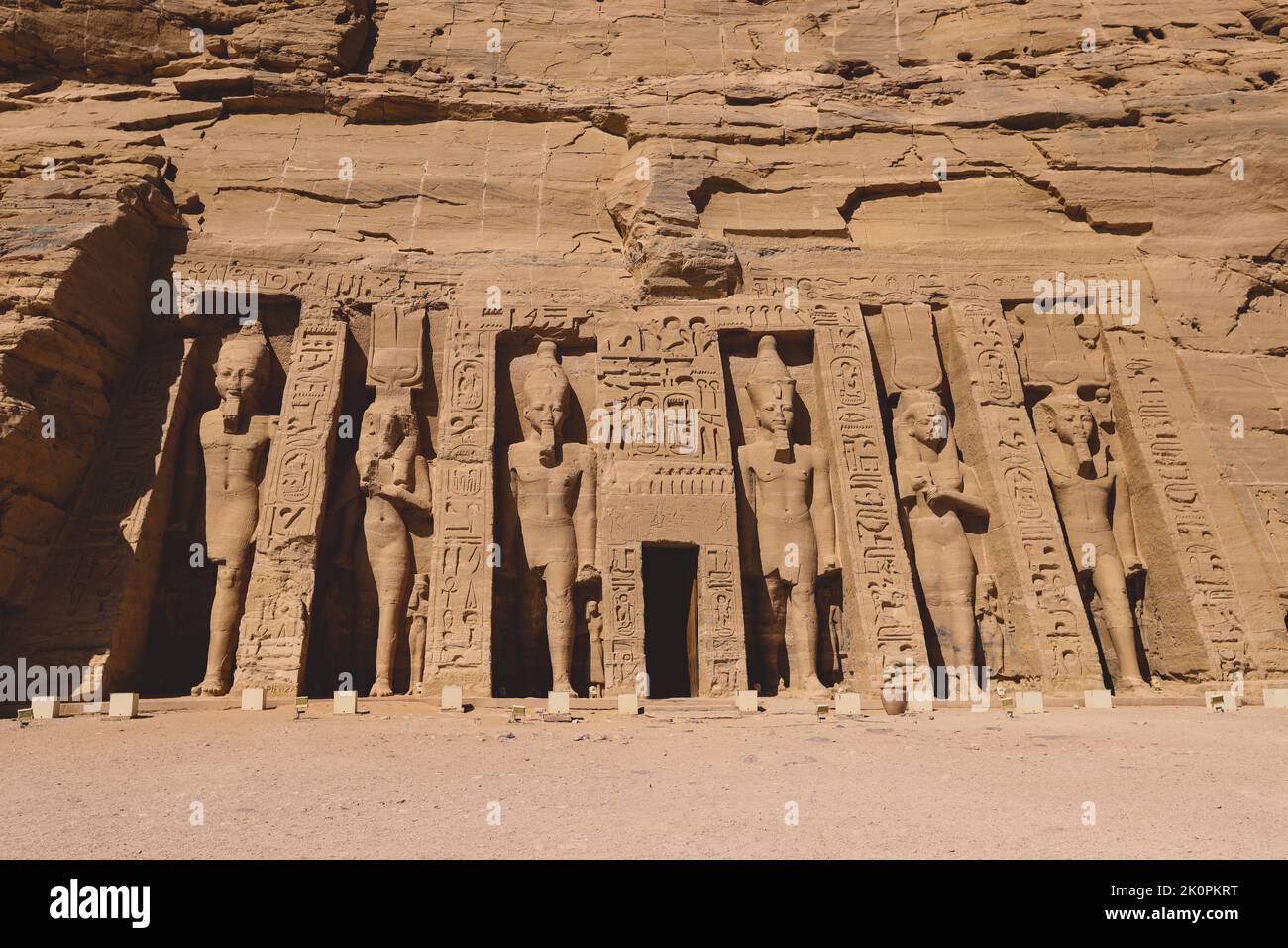 The main view of an Entrance to the Great Temple at Abu Simbel with ...