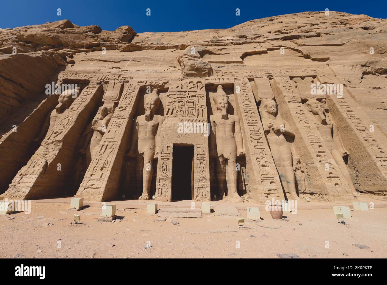 The main view of an Entrance to the Great Temple at Abu Simbel with ...