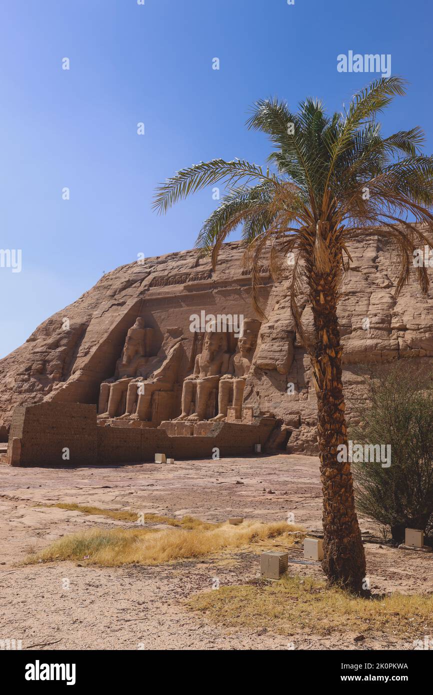 The main view of an Entrance to the Great Temple at Abu Simbel with ...