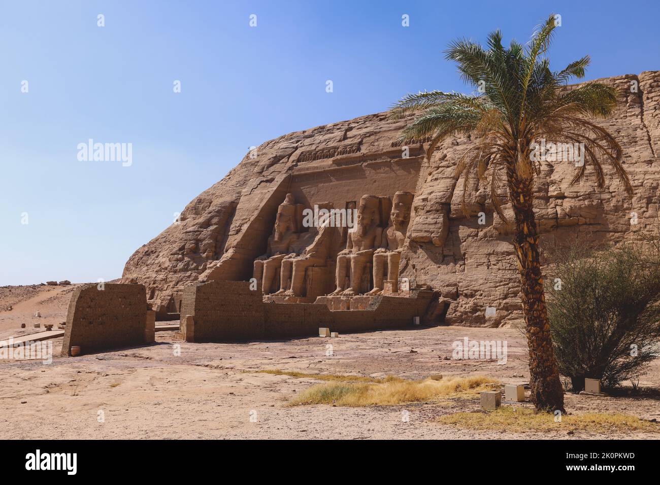 The main view of an Entrance to the Great Temple at Abu Simbel with ...