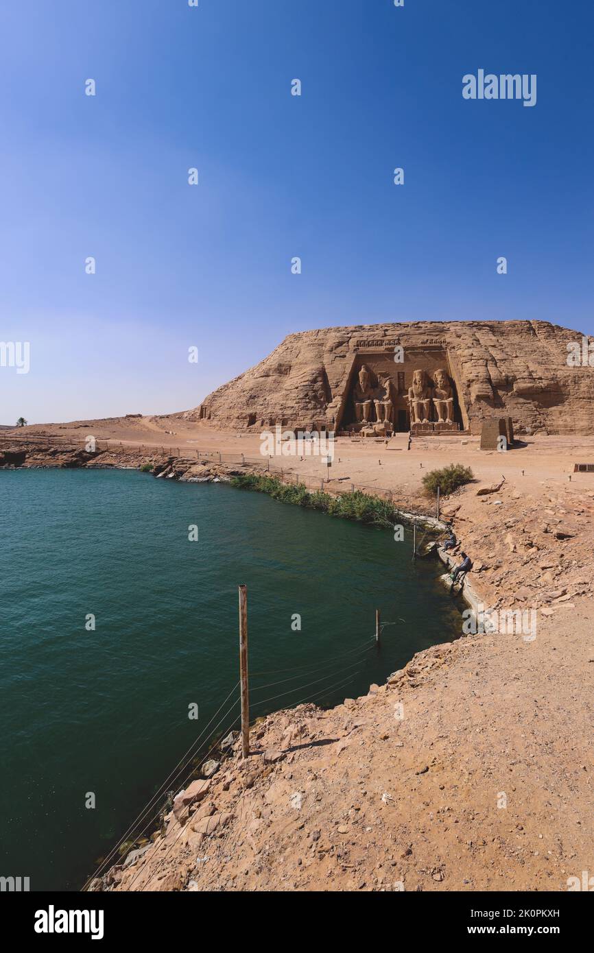 The main view of an Entrance to the Great Temple at Abu Simbel with ...