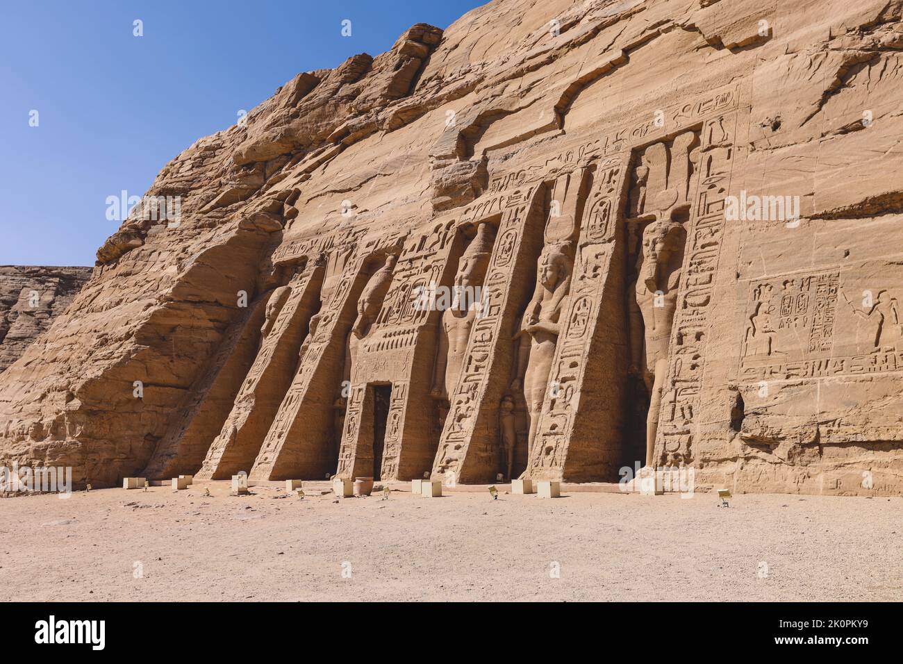 The main view of an Entrance to the Great Temple at Abu Simbel with ...