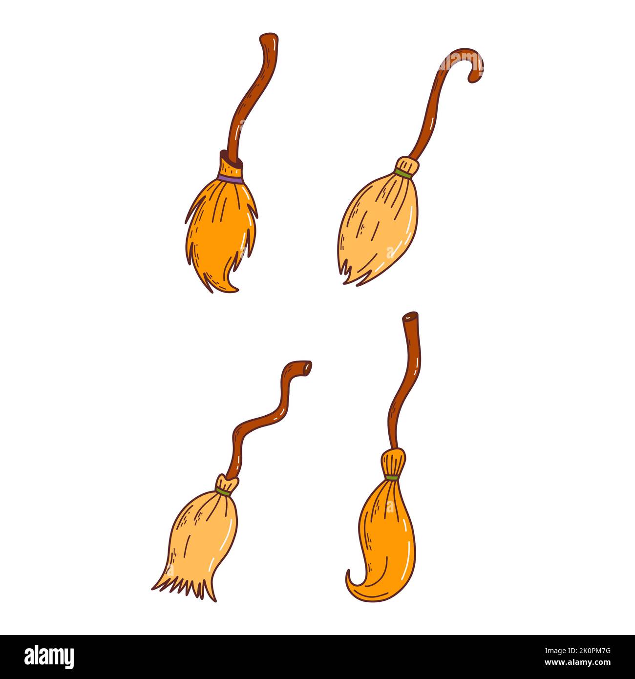 Set of different witch brooms. Halloween elements. Trick or treat ...
