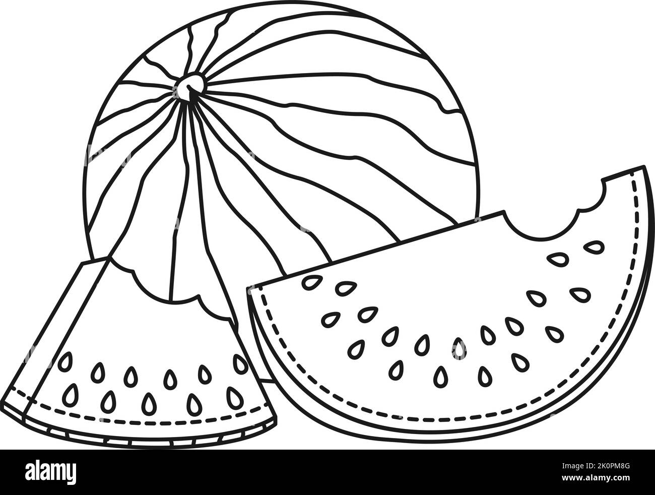 Line art vegan summer food poster Sliced up bitten watermelons Coloring ...