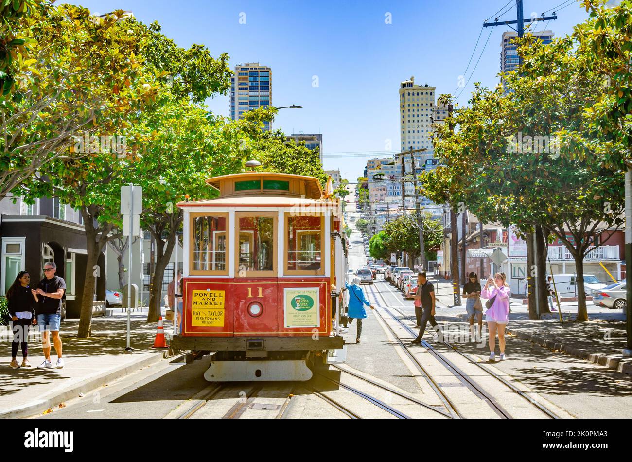The cable trams on Taylor Street in San Francisco, California, an ...