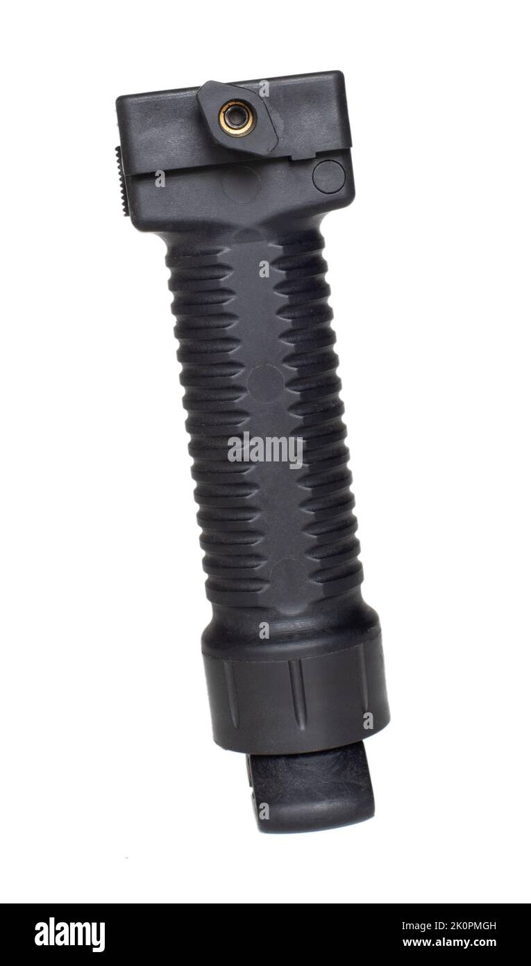 Side view of an AR-115 fore-end grip that doubles as a tripod isolated ...