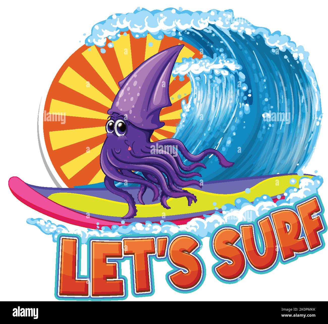 Summer time word with squid cartoon illustration Stock Vector Image ...