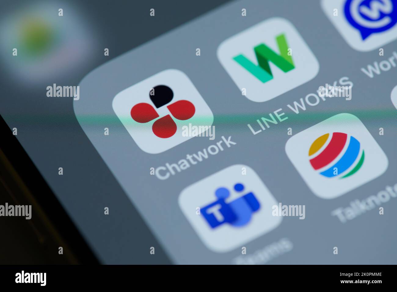 Tokyo, Japan. 6th Sep, 2022. The logos of mobile apps Chatwork and LINE WORKS, are displayed on ...