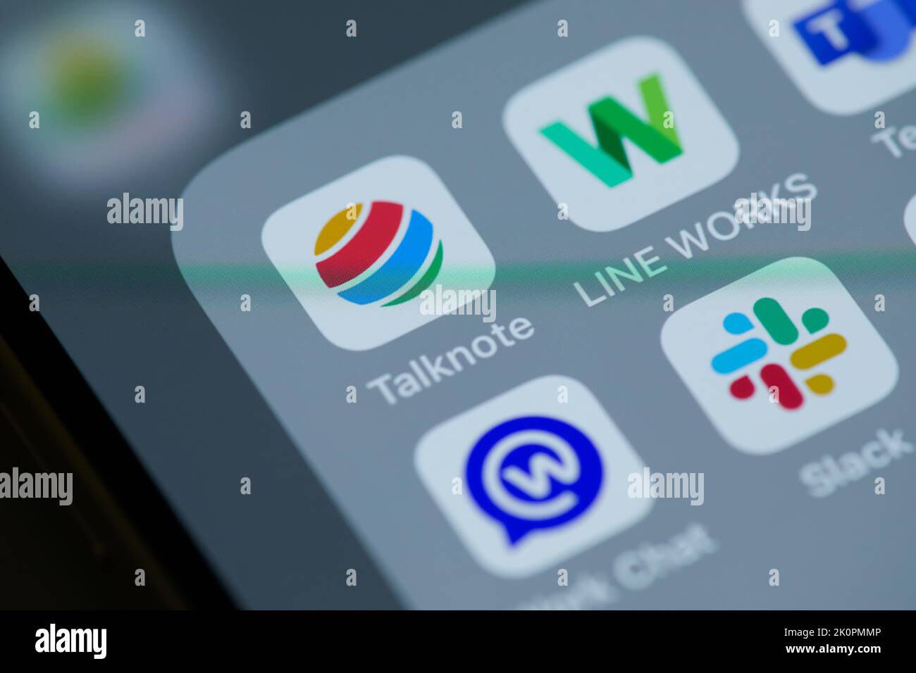 Tokyo, Japan. 6th Sep, 2022. The logos of mobile apps Talknote and LINE WORKS, are displayed on ...