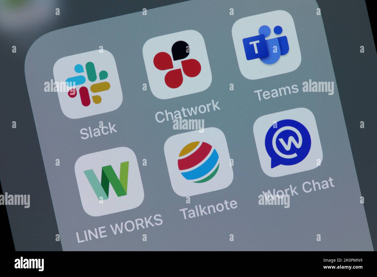 Tokyo, Japan. 6th Sep, 2022. The logos of mobile apps Slack, Chatwork, Microsoft Teams, LINE ...