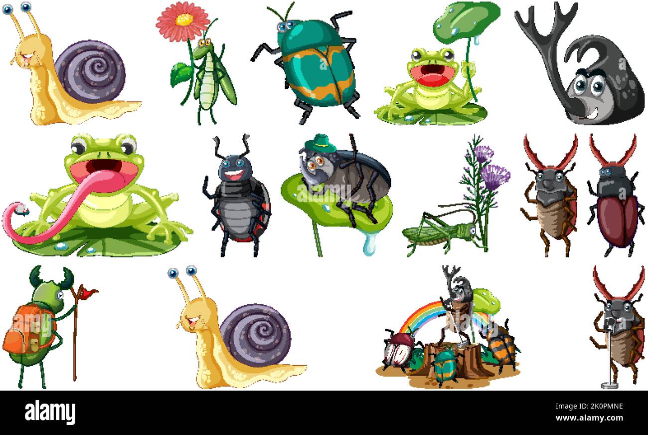 Set of various insects and amphibians cartoon illustration Stock Vector ...