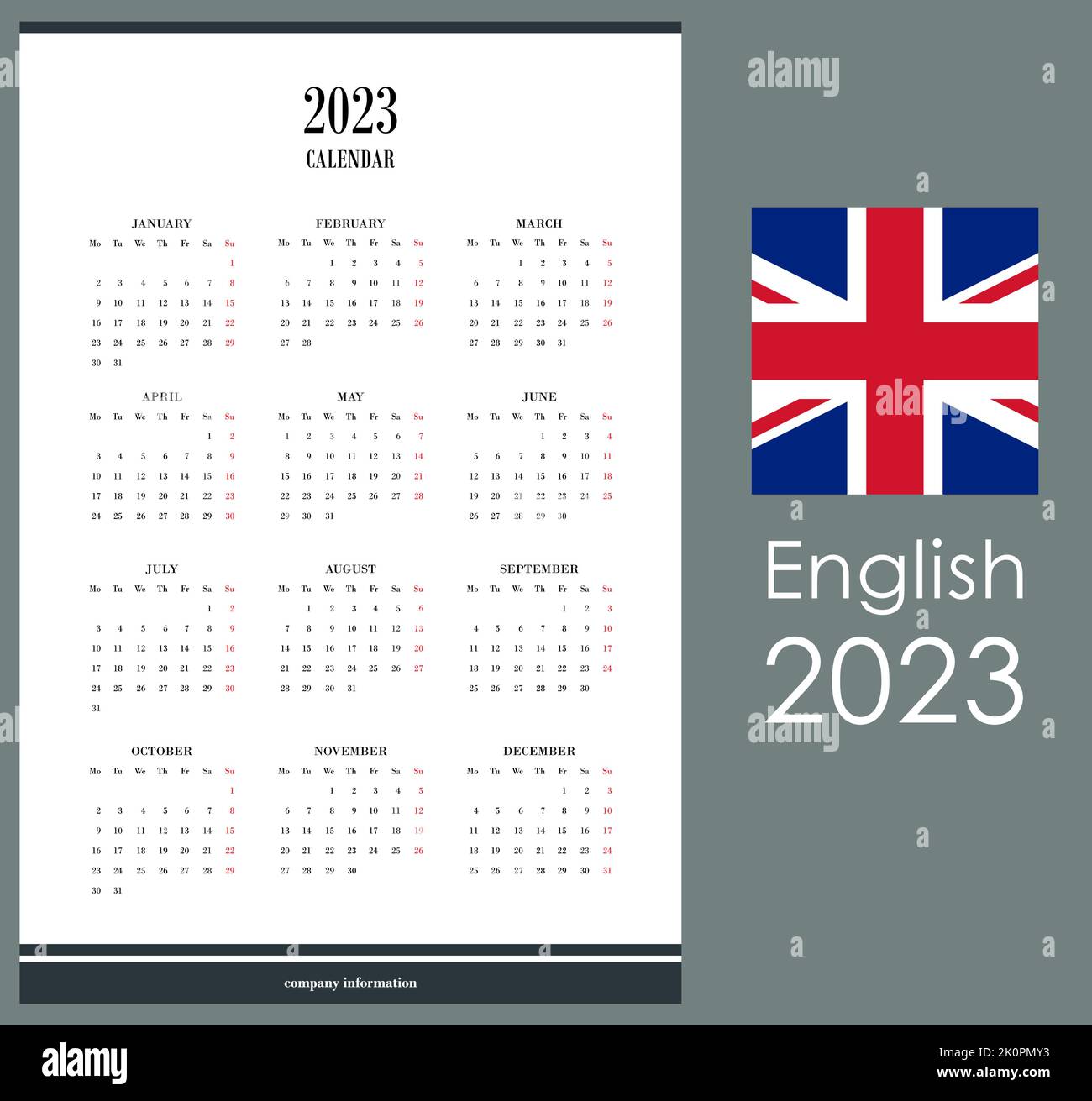 2023 calendar template. Simple black and white design. Week starts ...