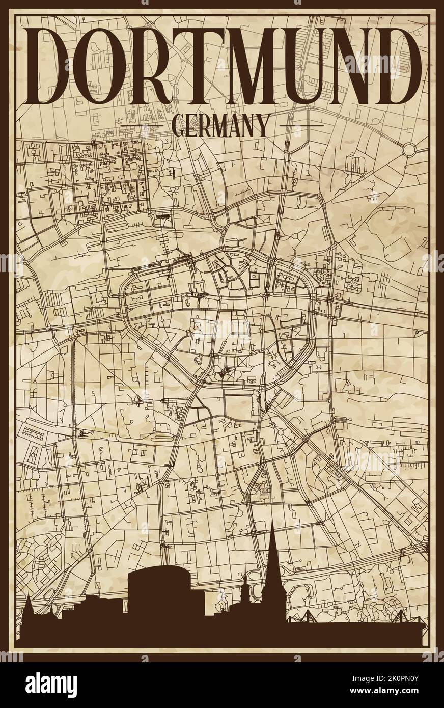Framed downtown streets network printout map of DORTMUND, GERMANY Stock Vector Image & Art - Alamy