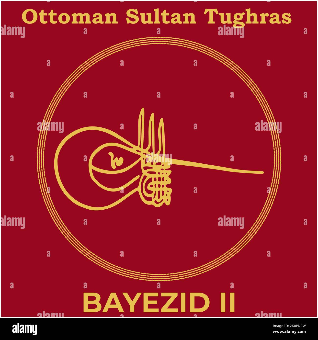 Vector image with Tughra signature of Ottoman Ninth Sultan Bayezid II ...