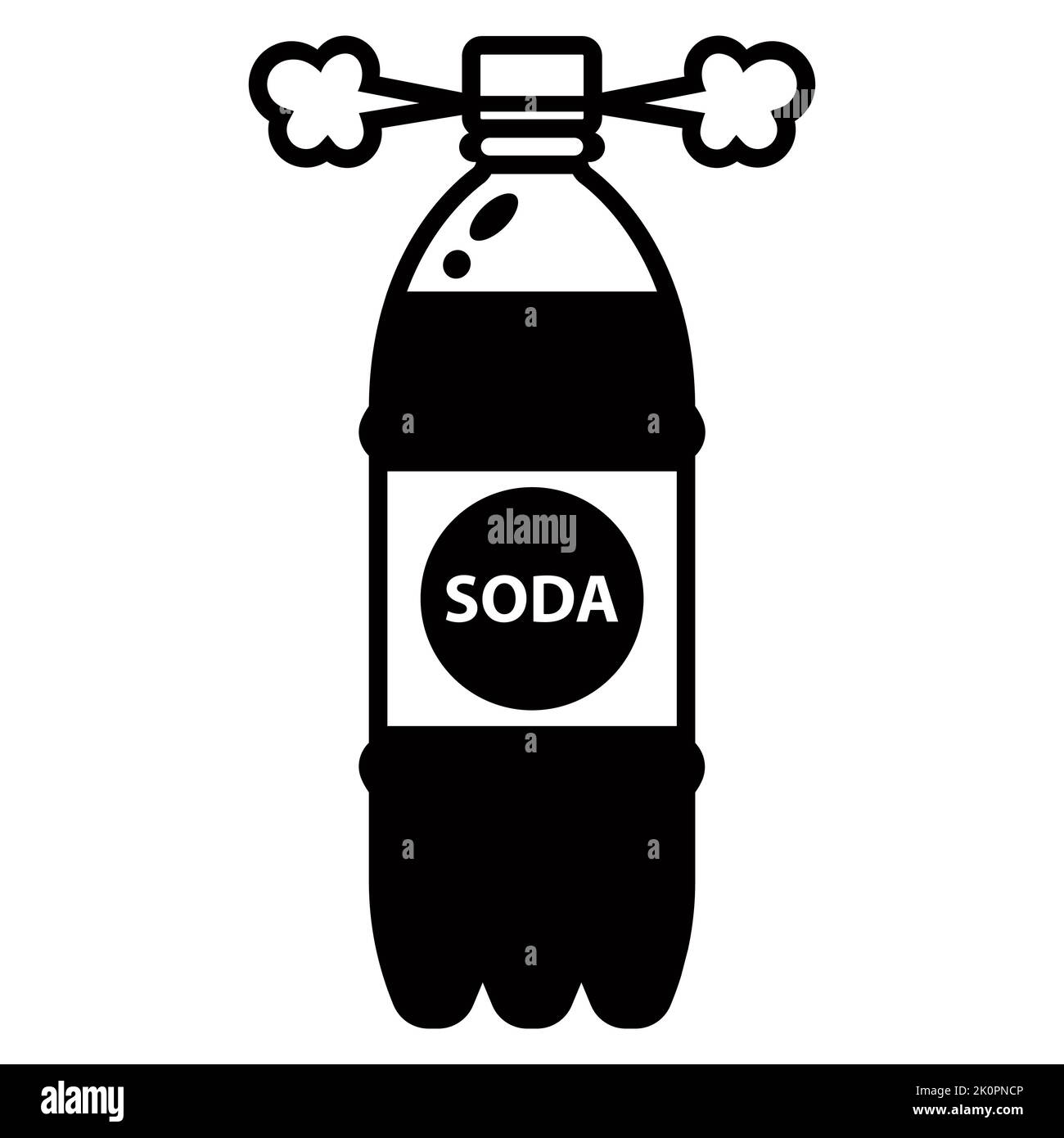 black icon open a large bottle of soda. gas release. flat vector ...