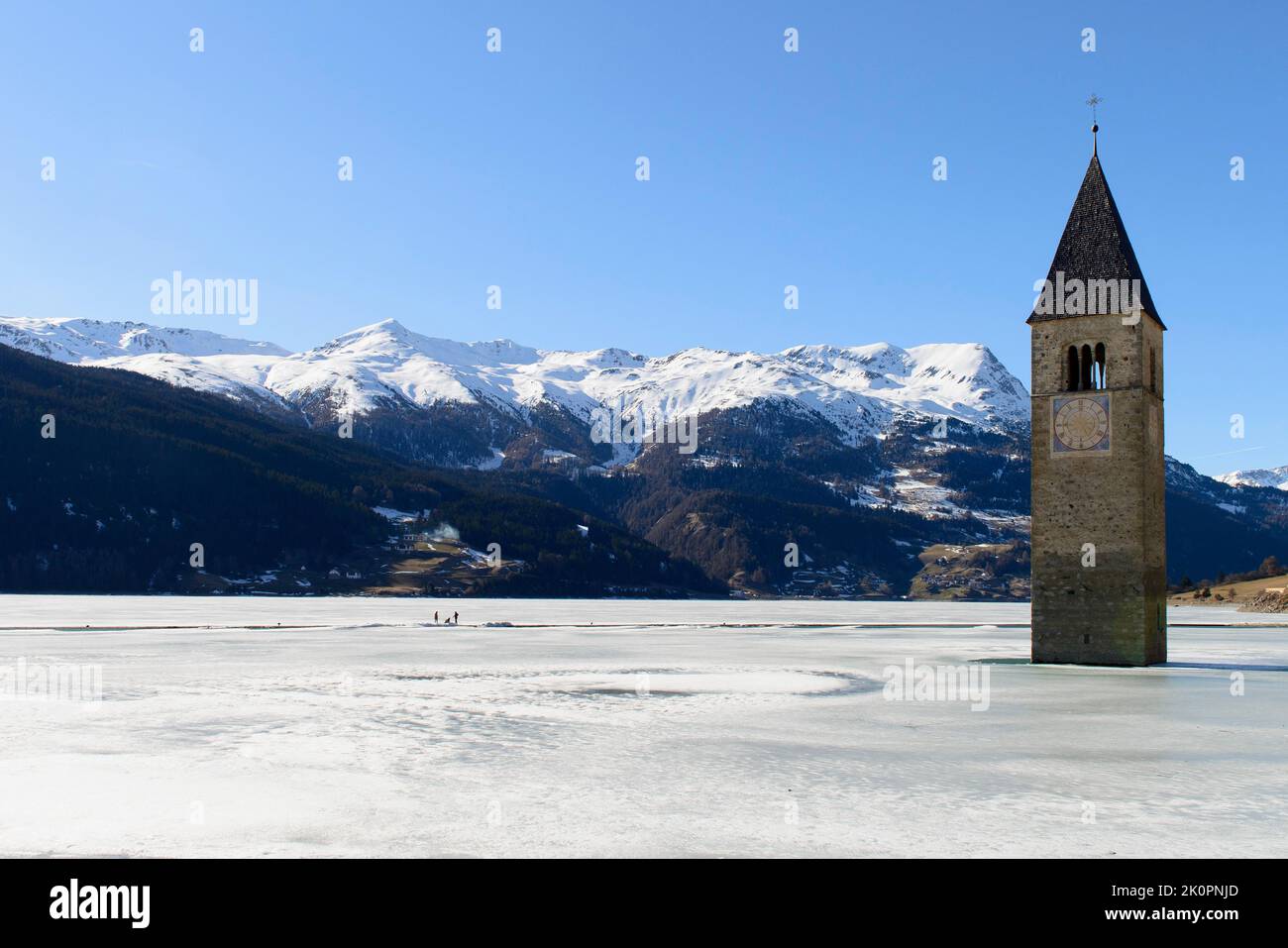 Steeple submerged church Curon Stock Photo - Alamy