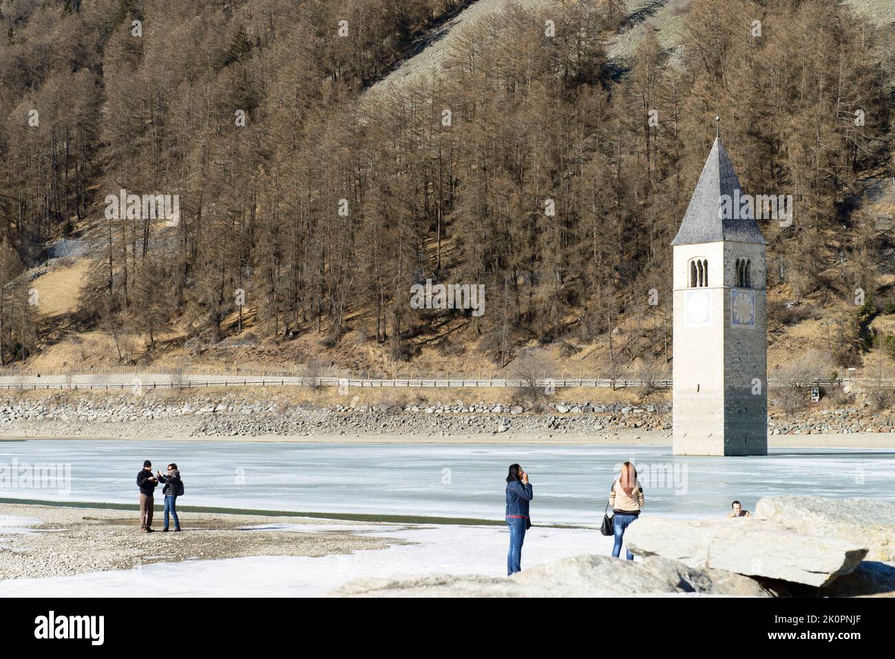 Steeple submerged church Curon Stock Photo - Alamy