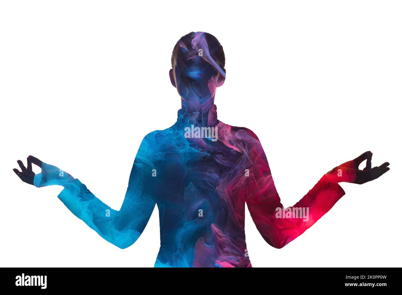 double exposure silhouette blue pink mist woman Stock Photo - Alamy