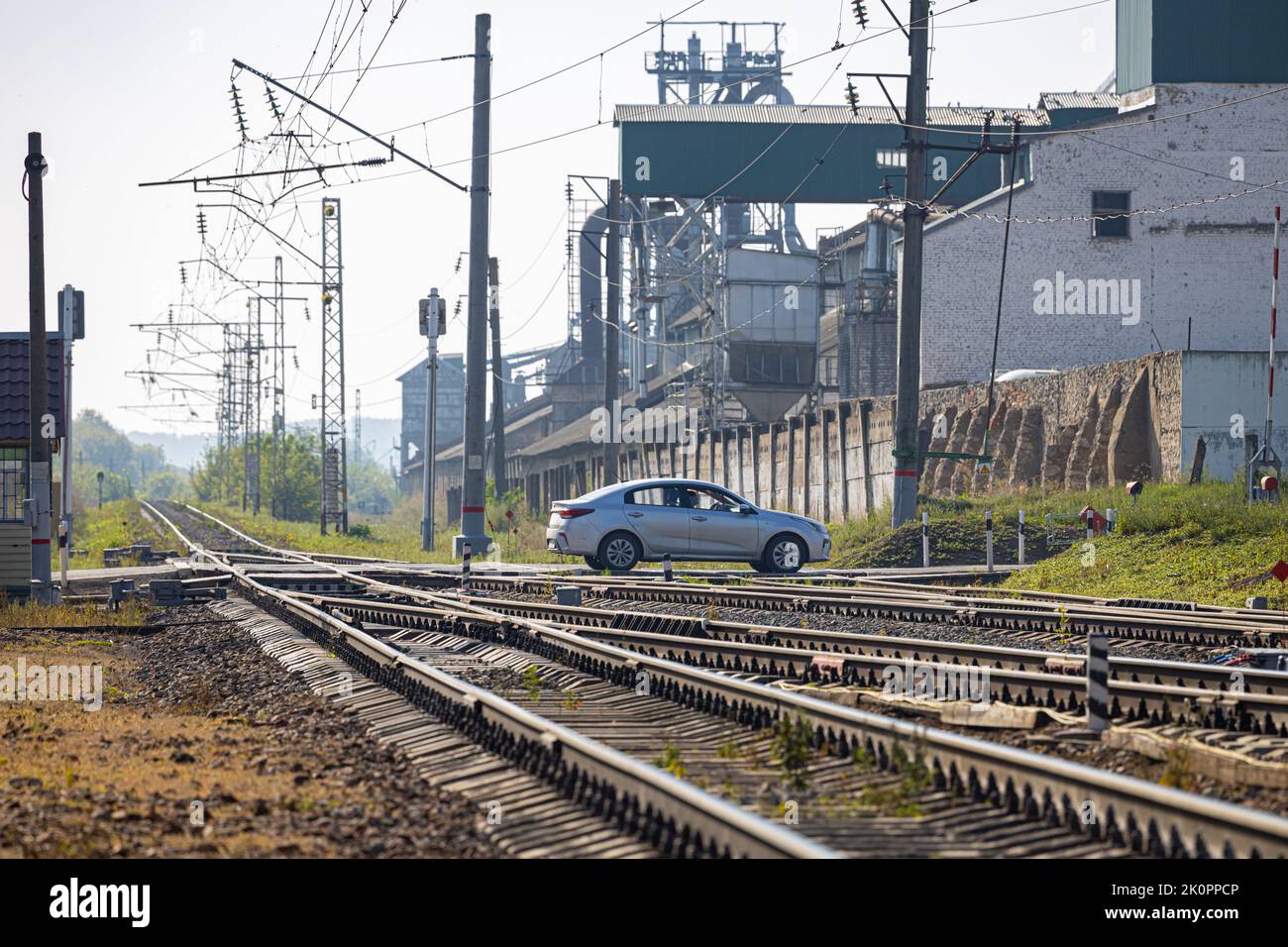 Ryazan Russia - August 30, 2022: car driving through a railroad ...